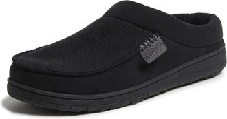 Dearfoams Brendan Herren-Clog aus Mikrofaser, für drinnen und draußen, Wildleder, mit Whipstitch, schwarz, Groß