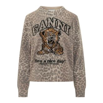 Ganni Femme, Pulls, Beige, Taille: 36 FR Pull Tigre Graphique