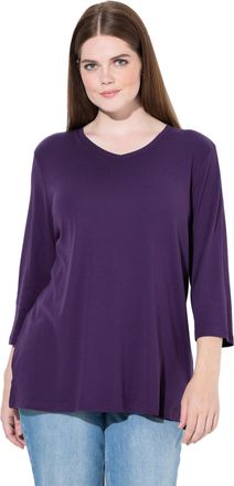Ulla Popken Damen gro&szlig;e Gr&ouml;&szlig;en &Uuml;bergr&ouml;&szlig;en Plus Size Shirt, Rippjersey, V-Ausschnitt, 3/4-Arm, Biobaumwolle dunkelviolett 58+ 749141844-58+