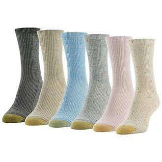 Gold Toe GOLDTOE Womens Lola Ribbed Short Crew Socks, 6-Pairs, Nep Rib Sand Assorted, Medium
