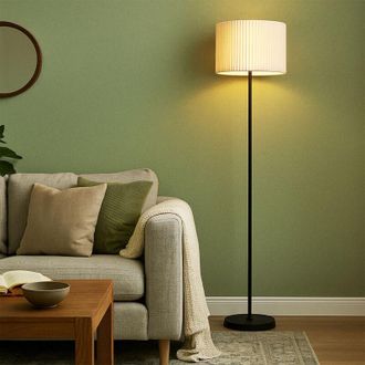 Globo Lighting Globo Lighting - Lampadaire textile naturel Lampe sur pied noire Lampe de salon debout, m&eacute;tal, douille E27, DxH 38 x 152 cm