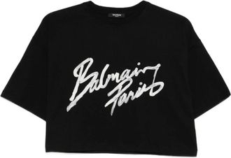 Balmain Femme, Tops, Noir, Taille: 42 FR Logo Cotton T-shirt