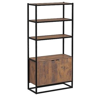 HOMCOM Bibliothèque Style Industriel 3 étagères + Placard 2 Portes Panneaux Particules Aspect Vieux Bois métal Noir