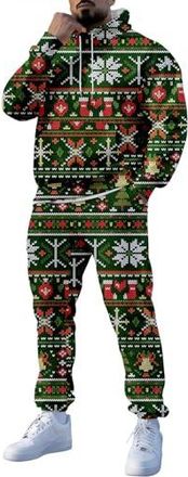 Generic Survêtement de Noël pour homme - Sweat à capuche et pantalon de survêtement avec poche - 2 pièces - Survêtement dhiver chaud avec capuche et pantalon 