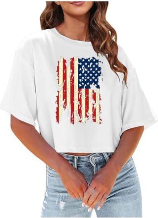 Generic Haut court d&eacute;t&eacute; &agrave; manches courtes pour femme - Coupe ample - Style athl&eacute;tique - D&eacute;contract&eacute; - Demi-chemises tendance et &eacute;l&eacute;gantes - Pour sortir, blanc