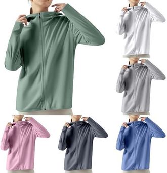 Generic Veste de soleil 2026 pour femme UPF 50+ l&eacute;g&egrave;re &agrave; manches longues et fermeture &eacute;clair avec 4 poches, bleu, XXL