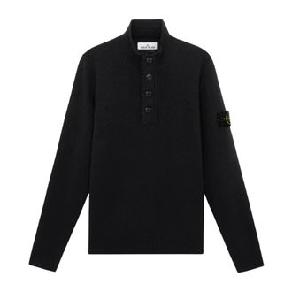 Stone Island Kurz&auml;rmliger Pullover mit kurzem Rei&szlig;verschluss aus Lammwolle und Nylonmischung - - Knitwear - Herren - Schwarzk - M