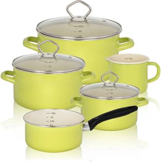 Krüger Krüger Karl 91866 Emaille-Topfset, 5 teilig, Grün