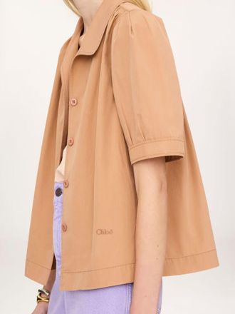 Chlo&eacute; Collared Short-Sleeve Polo - Beige