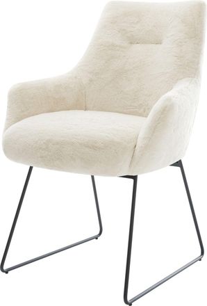 DELIFE Polsterstuhl Alja-Flex mit Armlehnen Kufengestell Schwarz Plüsch Creme-Weiß Taschenfederkern