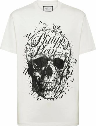 Philipp Plein Homme, Tops, Blanc, Taille: S T-Shirt Col Rond Coursive