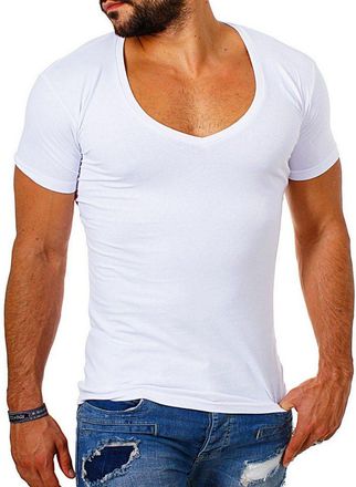 Young & Rich T-Shirt Herren Uni Basic extra tiefer Ausschnitt Unterziehshirt 1315 V-Ausschnitt unifarben kurzarm slim fit