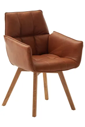 Linea Natura Armlehnstuhl, Cognac, Leder, Echtleder, Rindleder, Wildeiche, massiv, Stativgestell, 61x87x63 cm, Lederauswahl, Typenauswahl, inklusive Armlehnen, Ess