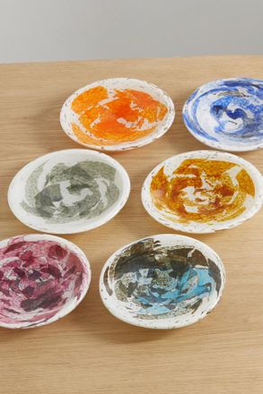 Stories of Italy Set De Six Petites Assiettes En Verre De Murano Nougat - Bleu