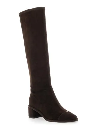 Tory Burch Womens Brown Knee-High Suede Boots With Block Heel Goat