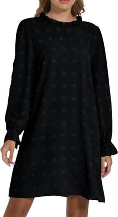 Generic Mini robe d&eacute;contract&eacute;e &agrave; manches longues pour invit&eacute;es de mariage, robe courte en mousseline de soie &agrave; pois suisses, robe d&eacute;t&eacute; boh&egrave;me, robe baggy pour