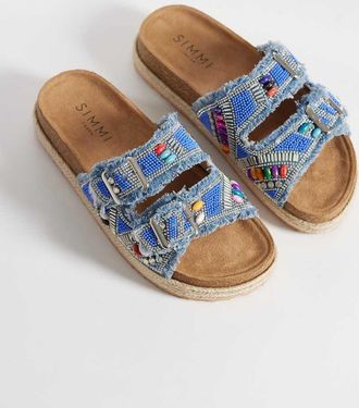Simmi London SIMMI London - Mayha - Sandales orn&eacute;es de perles &agrave; double boucle - Bleu