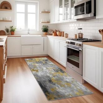 Generic Tapis de Couloir Abstrait R&eacute;tro Tie-Dye Blocs De Couleur - Gris Lavable Tapis de Couloir pour Interieur Chambre &agrave; Coucher Buanderie, 60 x 120 cm Long 