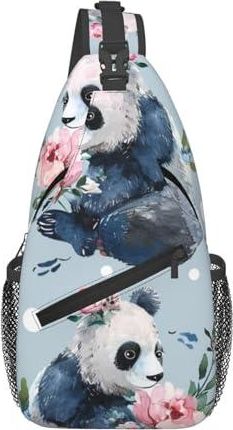 Generic Sac &agrave; dos &agrave; bandouli&egrave;re panda g&eacute;ant tenant des fleurs - Sac &agrave; dos de voyage pour homme - Sac &agrave; dos de randonn&eacute;e
