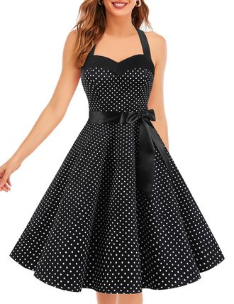 Dresstells Cocktailkleid Damen Abendkleider Elegant f&uuml;r Hochzeit Festliche Kleider Abschlusskleid Rockabilly Weihnachtskleid Gro&szlig;e Gr&ouml;&szlig;en Black Small White Dot 2
