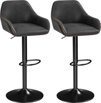 Yaheetech Barhocker 2er Set, h&ouml;henverstellbar Barstuhl, Hocker mit R&uuml;ckenlehne, Tresenhocker, drehbar Bistrohocker aus Kunstleder, schwarz