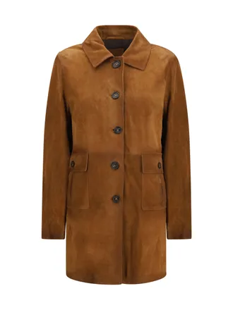 Valstar Womens Long Suede Jacket Tobacco Calf Leather