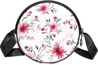 Generic Sac &agrave; bandouli&egrave;re Circle pour femme, imprim&eacute; floral rose, petit sac &agrave; bandouli&egrave;re avec fermeture &eacute;clair, bretelles r&eacute;glables, sac &agrave; main rond d&eacute;contra