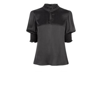 Dante6 Femme, Blouses et Chemises, Gris, Taille: 36 FR Haut en mélange de soie élastique avec manches smockées