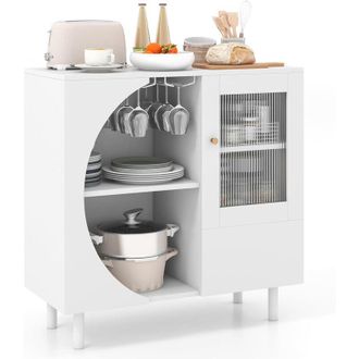 Costway Buffetschrank mit Glast&uuml;r, offenem Regal und Metallbeinen, Sideboard K&uuml;chenschrank Holz, Buffet f&uuml;r Esszimmer, K&uuml;che, Wohnzimmer 80 x 30 x 80