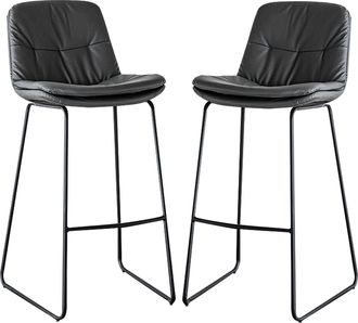 Generic Lederbezogene Barhocker, gepolsterte Tresenhocker mit R&uuml;cken- und Fu&szlig;st&uuml;tze, hohe Barhocker f&uuml;r K&uuml;cheninsel, Caf&eacute;, Kneipe