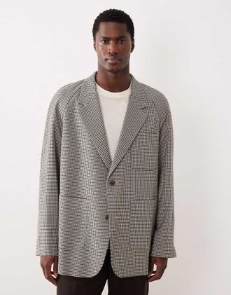 Asos Locker geschnittener Blazer in Steinbeige mit Raglan&auml;rmeln und feinem Hahnentrittmuster-Neutral