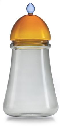 IVV the chess set borosilicate glass container grey+amber lid and blue knob h-38 cm