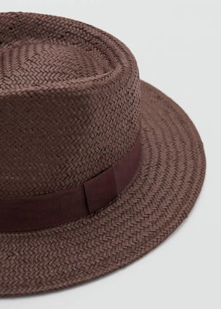 Mango Chapeau fibre naturelle naud chocolat - Femme - Taille unique - MANGO