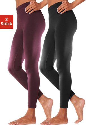 Vivance Leggings VIVANCE ACTIVE, Damen, Gr. 32/34, N-Gr, lila (beere, schwarz), Single Jersey, Obermaterial: 95% Baumwolle, 5% Elasthan, unifarben, Basic, Bas