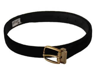 Dolce & Gabbana Mens Black Velvet Leather Gold Tone Metal Buckle Belt