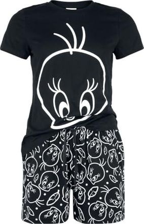 Looney Tunes Tweety Outlines Femme Pyjama Noir S 100% Coton Regular/Coupe Standard