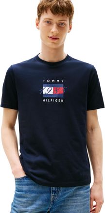 Tommy Hilfiger Herren T-Shirt Kurzarm Linear Flag Graphic Regular Fit, Blau (Desert Sky), XXXL