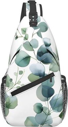 Generic Sacoche Port&eacute; &eacute;paule Impression de feuilles deucalyptus vertes R&eacute;glable Sac De Poitrine L&eacute;ger Crossbody Bag pour Cyclisme Randonn&eacute;e Voyage