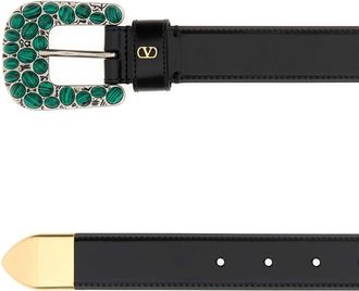 Valentino Garavani Vlogo Signature Malachite Buckle Belt - Black