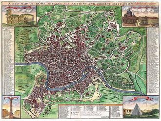 Wee Blue Coo Map Antique City Plan Rome Italy John Senex Art Print Poster Wall Decor Kunstdruck Poster Wand-Dekor-12X16 Zoll