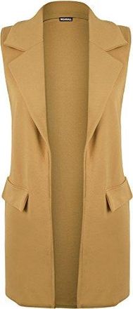 WearAll Femmes sans Manches en crêpe Ouvrir Gilet Long Pocket Top Jacket - Jackets - Chameau - 42