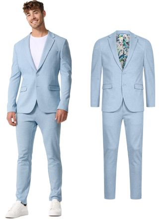 JEFF Herren JFEzra Set Anzug 2-teilig Sakko Hose Bundle | elastischer Herrenanzug Regular Fit f&uuml;r M&auml;nner Sky Way, 54