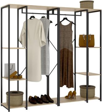 Dmora Gro&szlig;er Dalton Kleiderschrank, Schlafzimmer Schrank mit 5 Regalen, Kleiderstange, Schubladen, 40x167h cm Eiche Braun