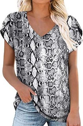 ORANDESIGNE T-Shirt d&eacute;t&eacute; D&eacute;contract&eacute; Femmes Manches Courtes Col en V Hauts &agrave; Manches P&eacute;tales Top Imprim&eacute; Fleurs Tie Dye Ray&eacute; T-Shirt &agrave; Manches en Coquille Blouse 