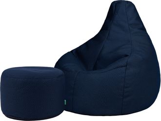 Icon Brand Performance Mesh Gaming Sitzsack mit Hocker, Marineblau, Webstoff, Sitzsack Erwachsene mit F&uuml;llung, Bean Bag, Gaming Stuhl, Lounge Sessel, Lounge Stuh