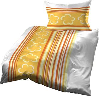 Gerald Wittmann Bettwäsche 140x200 cm + 70x90 cm, Baumwolle Renforce, Wolken Orange Gelb Weiß