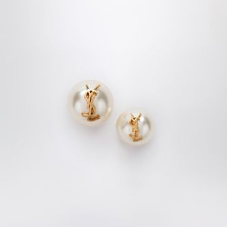 Saint Laurent Asymmetrische Ohrringe mit Perle und Cassandre-Logo