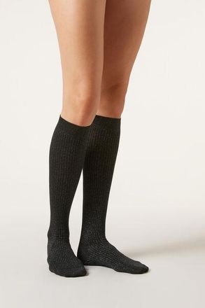 Calzedonia Lange Gerippte Socken Aus Baumwolle Schwarz