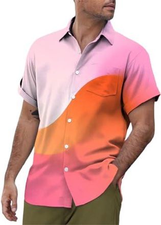 Generic Chemise d&eacute;t&eacute; &agrave; manches courtes pour homme avec poche boutonn&eacute;e - Couleur d&eacute;grad&eacute;e - Coupe d&eacute;contract&eacute;e - Sans plis - Chemisier formel tendance pour le