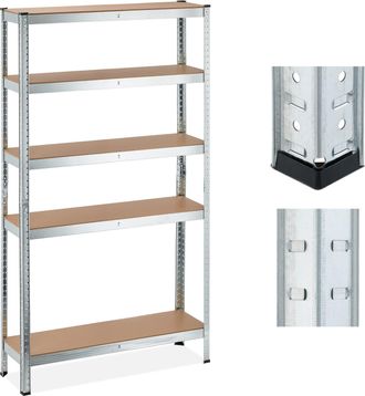 Relaxdays Schwerlastregal, 5 Ebenen, HBT 180x100x30 cm, 1250 kg Tragkraft, Lagerregal für Keller, Garage, Metall, Silber